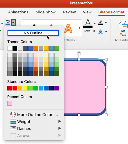 No Shape Outline in PowerPoint 365 for Mac