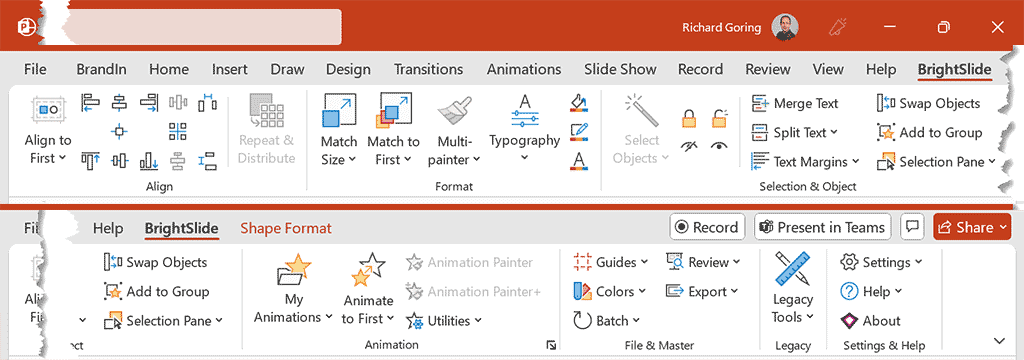 BrightSlide tab of the PowerPoint Ribbon