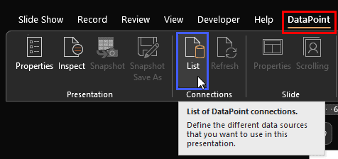 DataPoint tab of the Ribbon