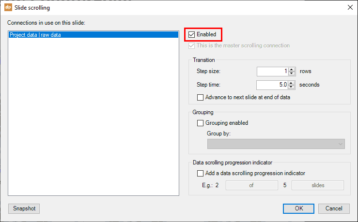 Activate data scrolling
